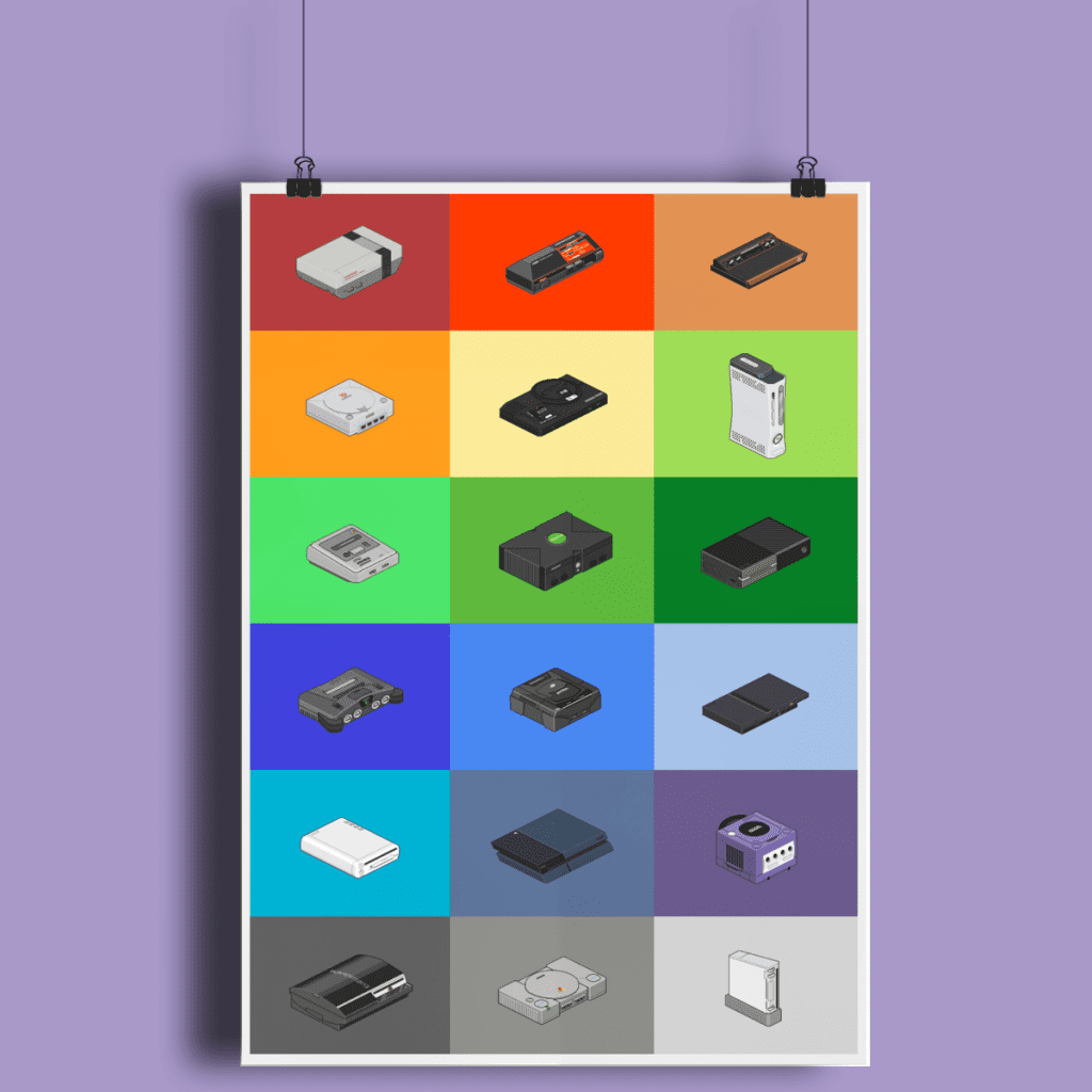 Nintendo - Pixel Art Games Consoles - A2 Fine Art Print - Apparel of Laughs